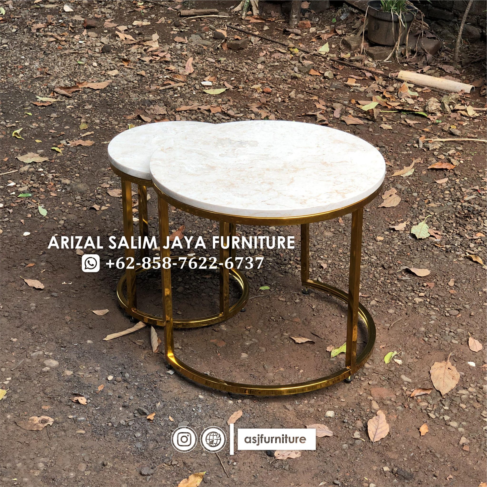 Meja Marmer Stainless Bulat - ASJ Furniture Jepara