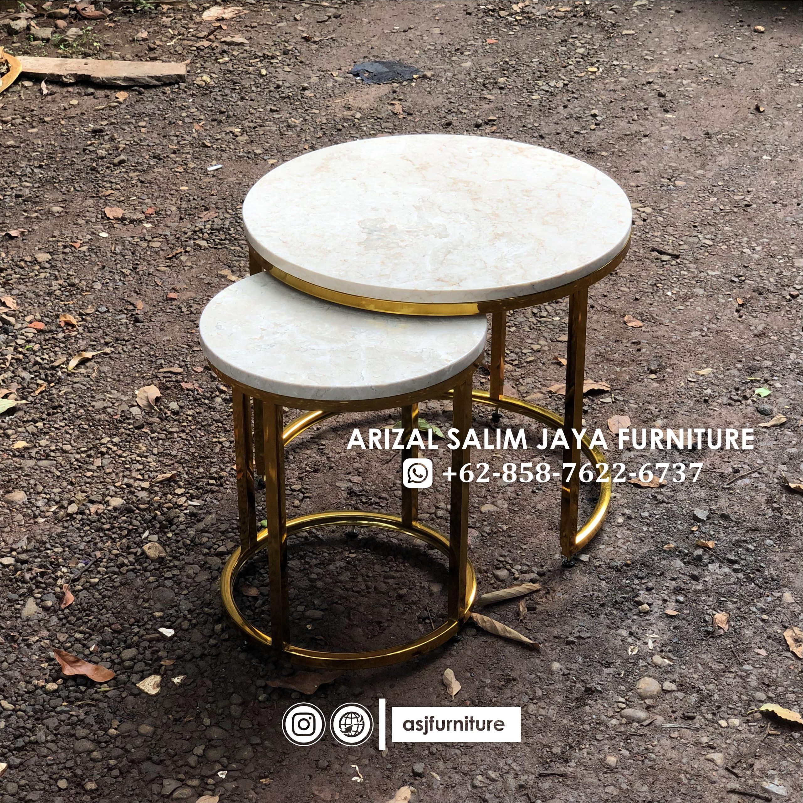 Meja Marmer Stainless Bulat - Furniture Jepara
