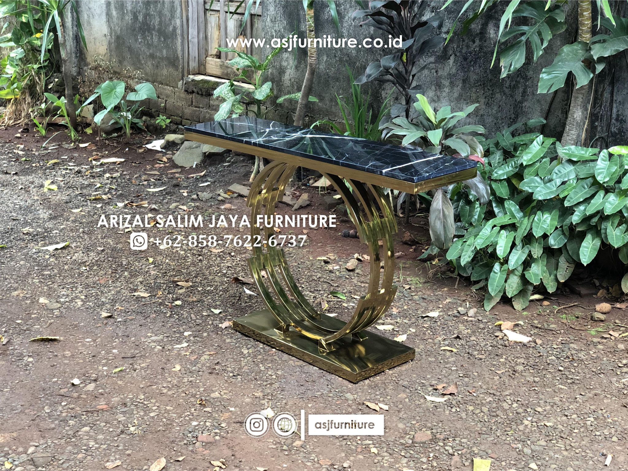 Meja Foyer Stainless Marmer Hitam - ASJ Furniture Jepara